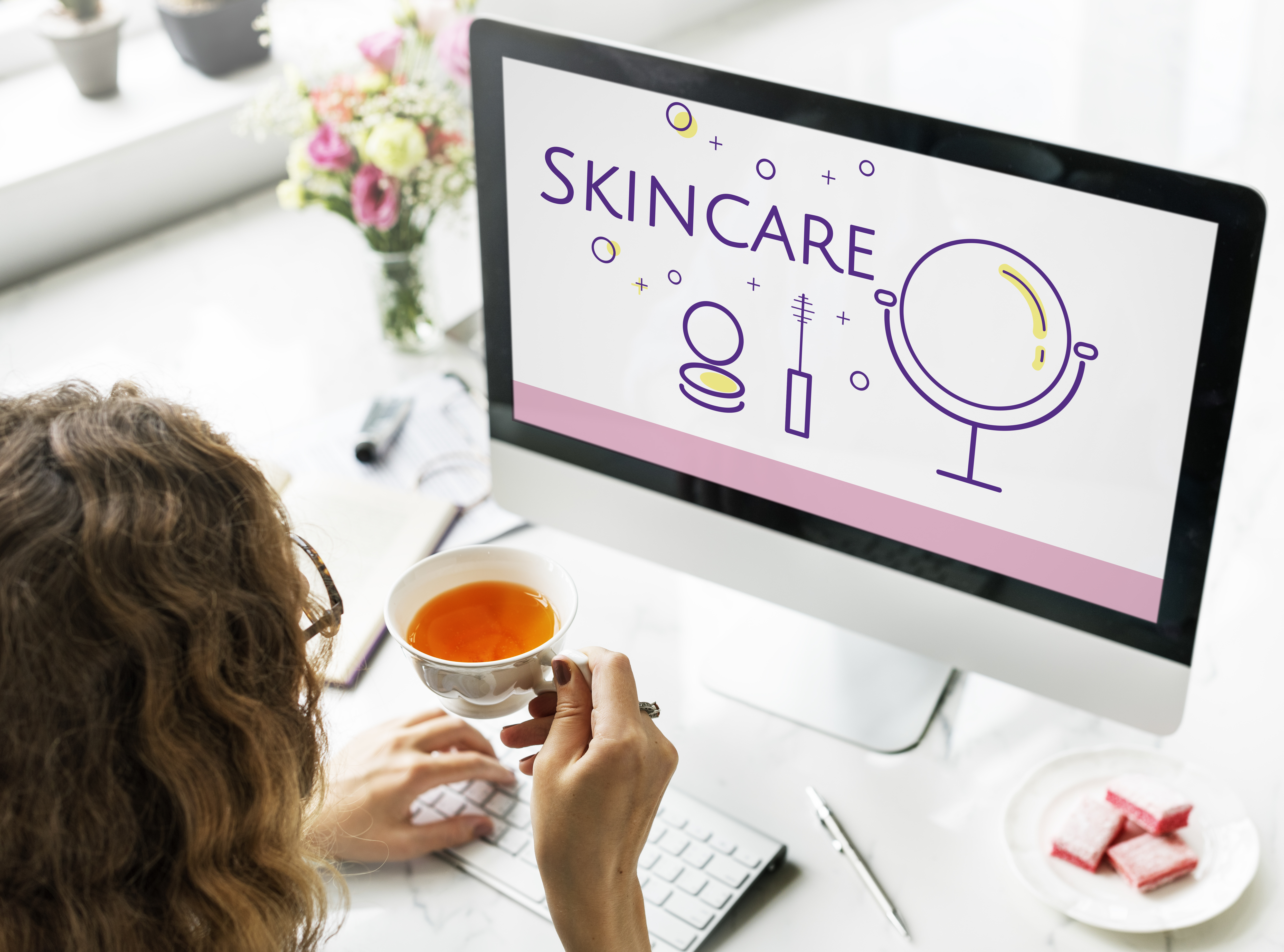 Illustration of beauty cosmetics makeover skincare on computer | The ...